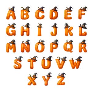 Halloween Pumpkin Witch Hat Alphabet: Spooky PNG Clipart (300 DPI ...