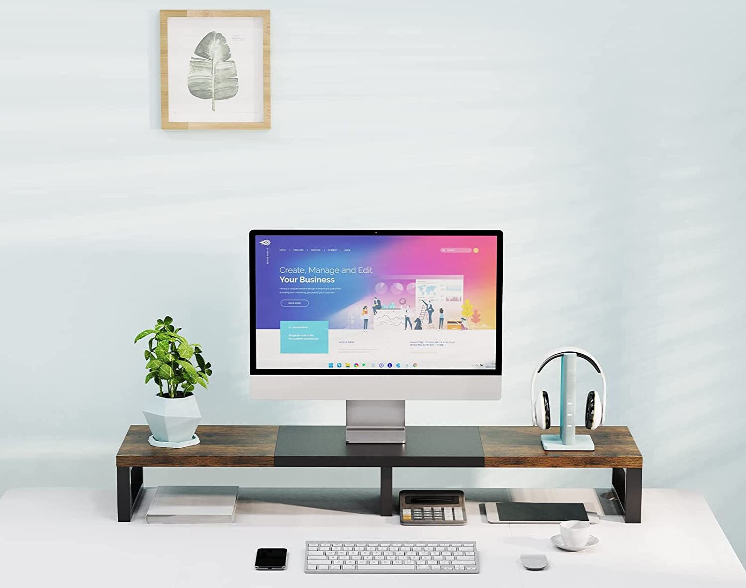 Wooden Dual Monitor Stand Monitor Riser Printer Stand Large Monitor ...