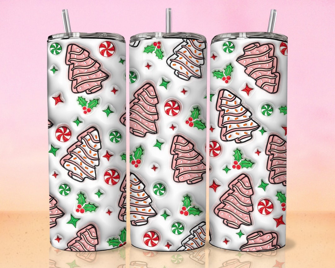 3D Pink Christmas Tree Cakes Inflated Tumbler Wrap, Christmas Snack ...