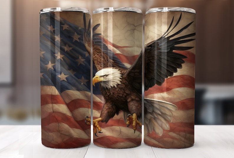 American Eagle Flying Flag July 4th 20 Oz Skinny Tumbler Sublimation Design, Straight and ...