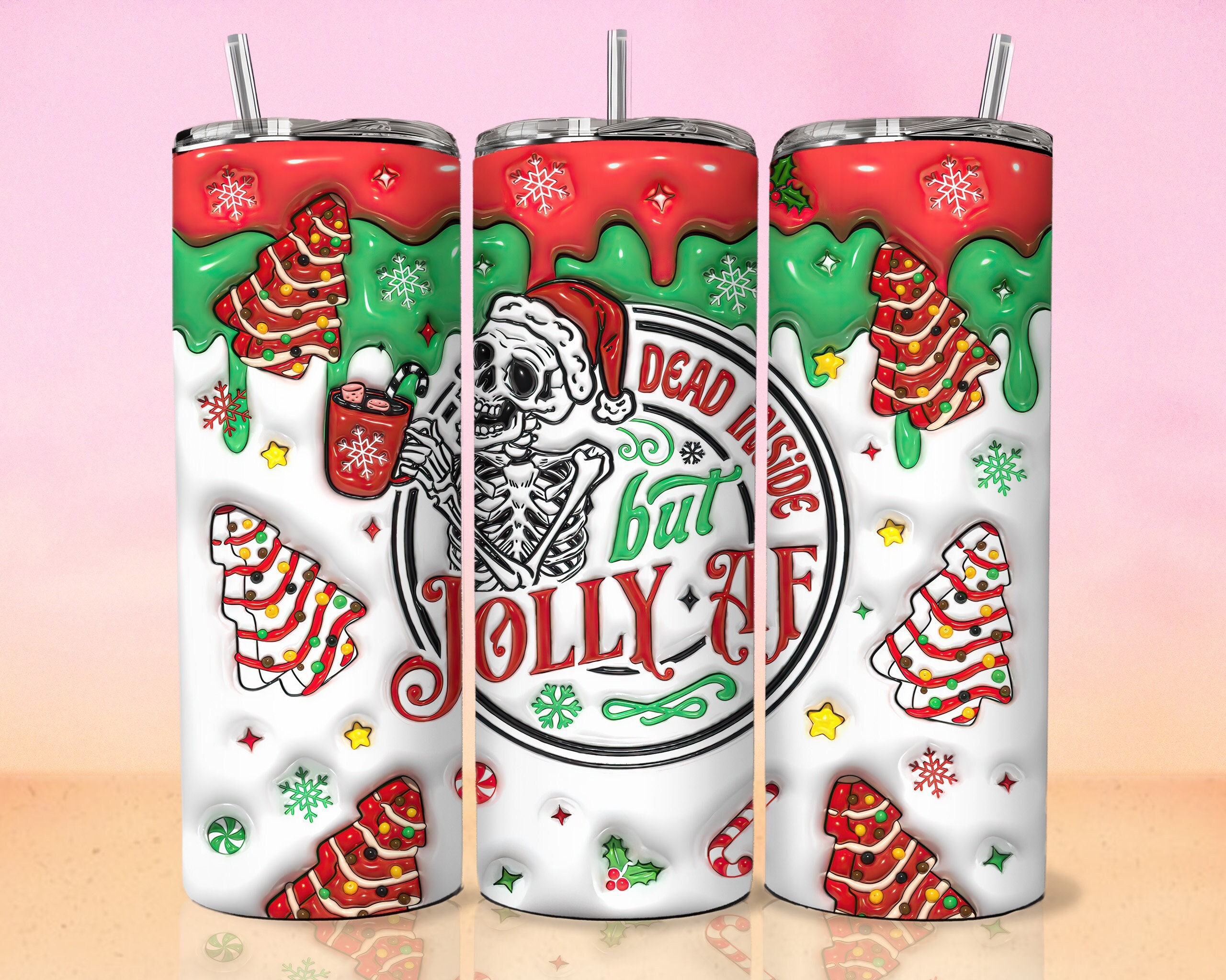 3D Inflated Dead Inside but Jolly AF Christmas Tumbler Wrap,3d Puffy ...