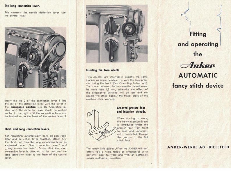 Anker RZ 54 Sewing Machine Universal Zig Zag Manuals Fancy Stitch ...