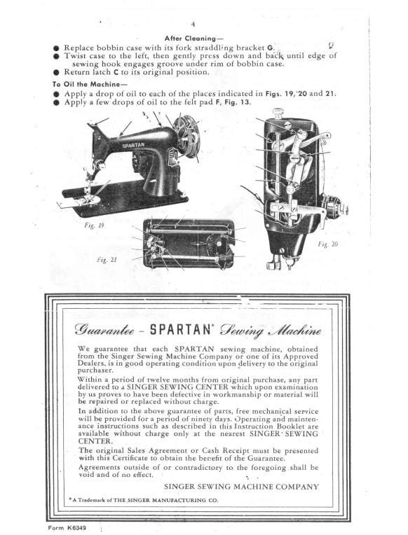 Singer 192 Spartan 191K K2 K3 99 Sewing Machine Vintage Service ...