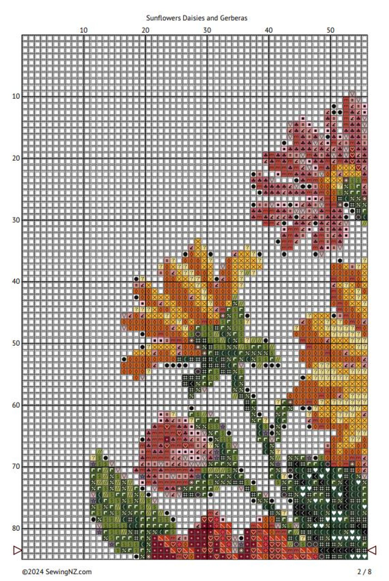 Sunflowers Daisies and Gerberas Flowers Cross Stitch PDF Design Pattern ...