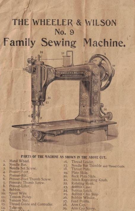 Wheeler & Wilson No. 9 Singer 9W Family Sewing Machine Treadle Machines ...