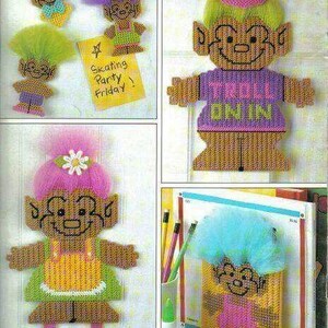 12 Trolls Plastic Canvas Pattern Magnet Door Stop Sign Bookcover Plus ...