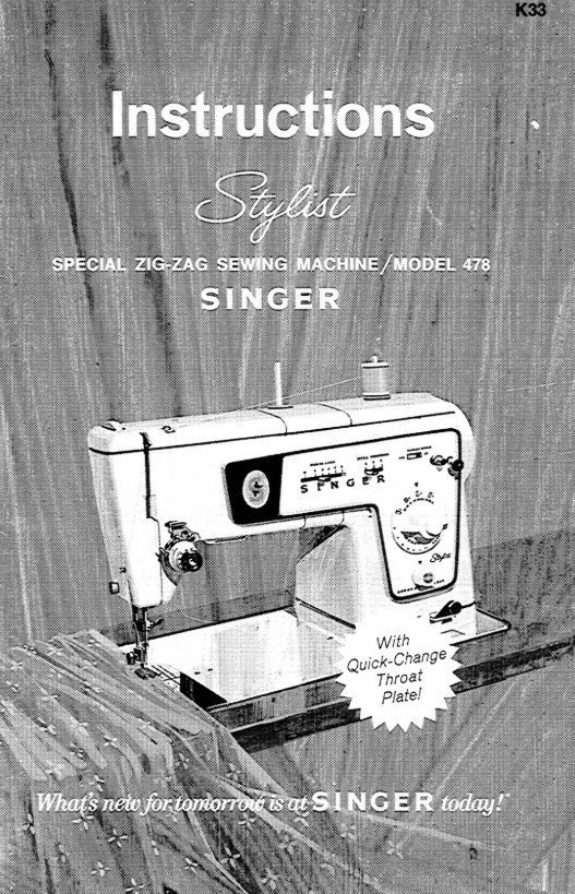Singer 418 478 Stylist Zig Zag Sewing Machine Instruction Manuals in ...
