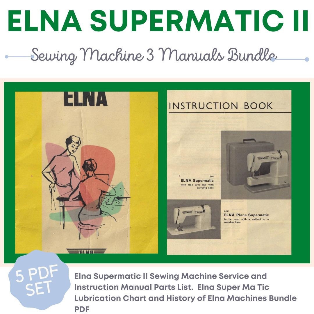 Elna Supermatic 2 II Tan Plana Sewing Machine Instruction Service Parts ...