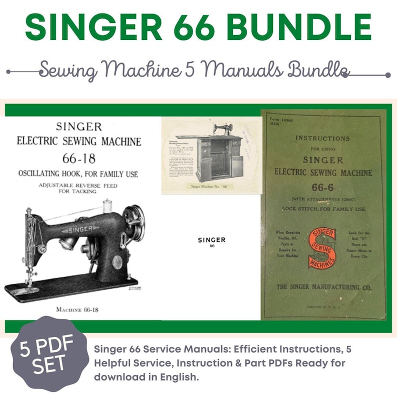 Singer 66 66K 66-16 66-18 Sewing Machine Service Manual Bundle User ...