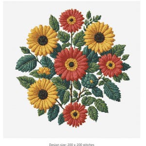 Sunflower Love Gerbera Transvaal Daisy Flowers Cross Stitch PDF Design ...