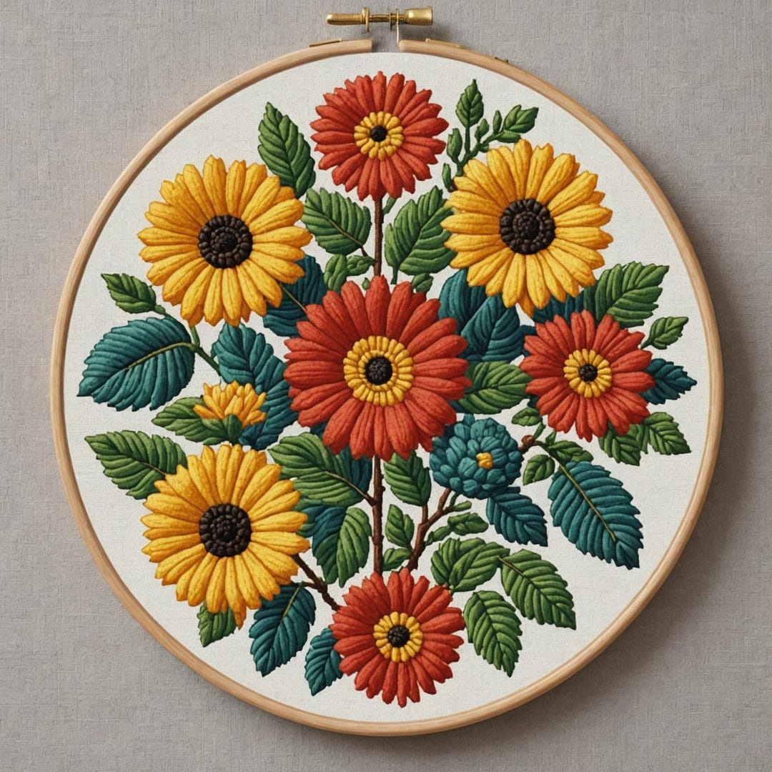 Sunflower Love Gerbera Transvaal Daisy Flowers Cross Stitch PDF Design ...