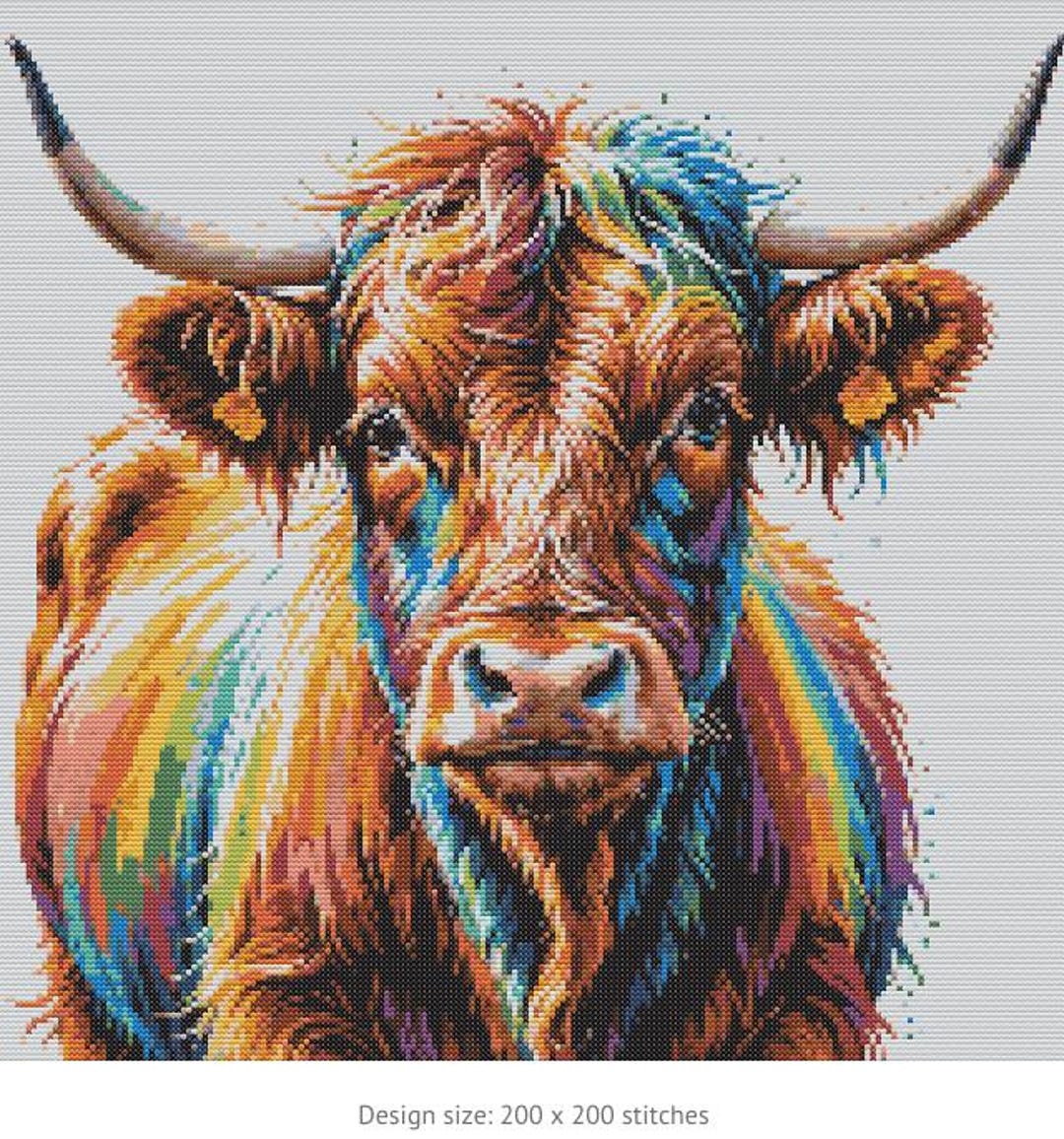 Highland Cow Scottish Hairy Coo Animal Cross Stitch Watercolor PDF ...
