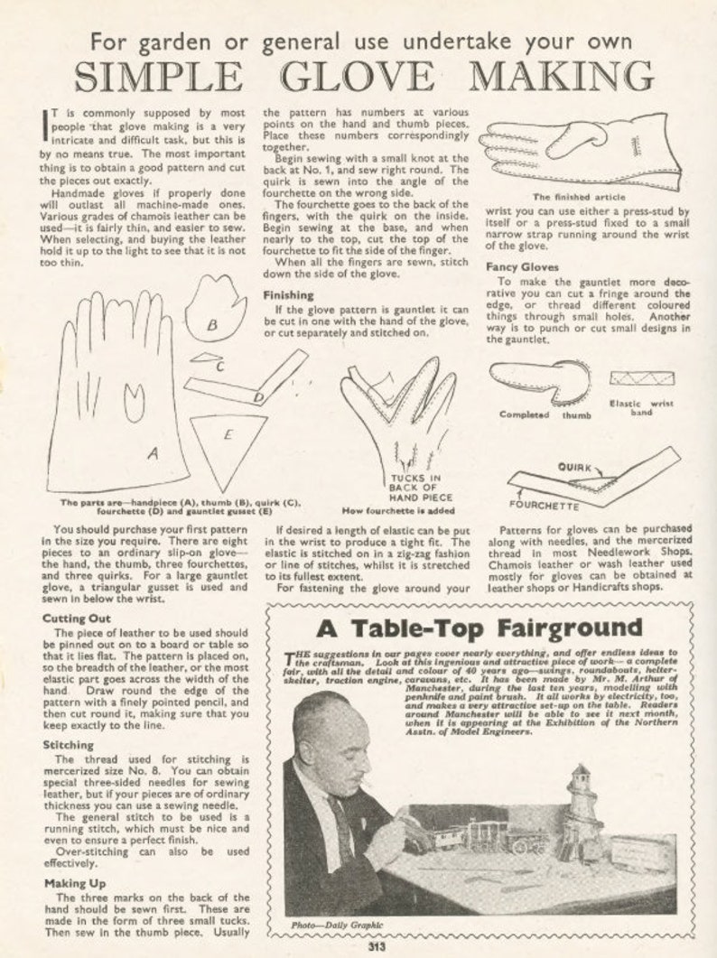 Simple Glove Making From the Hobbies Weekly No. 2833 Vintage Magazine ...