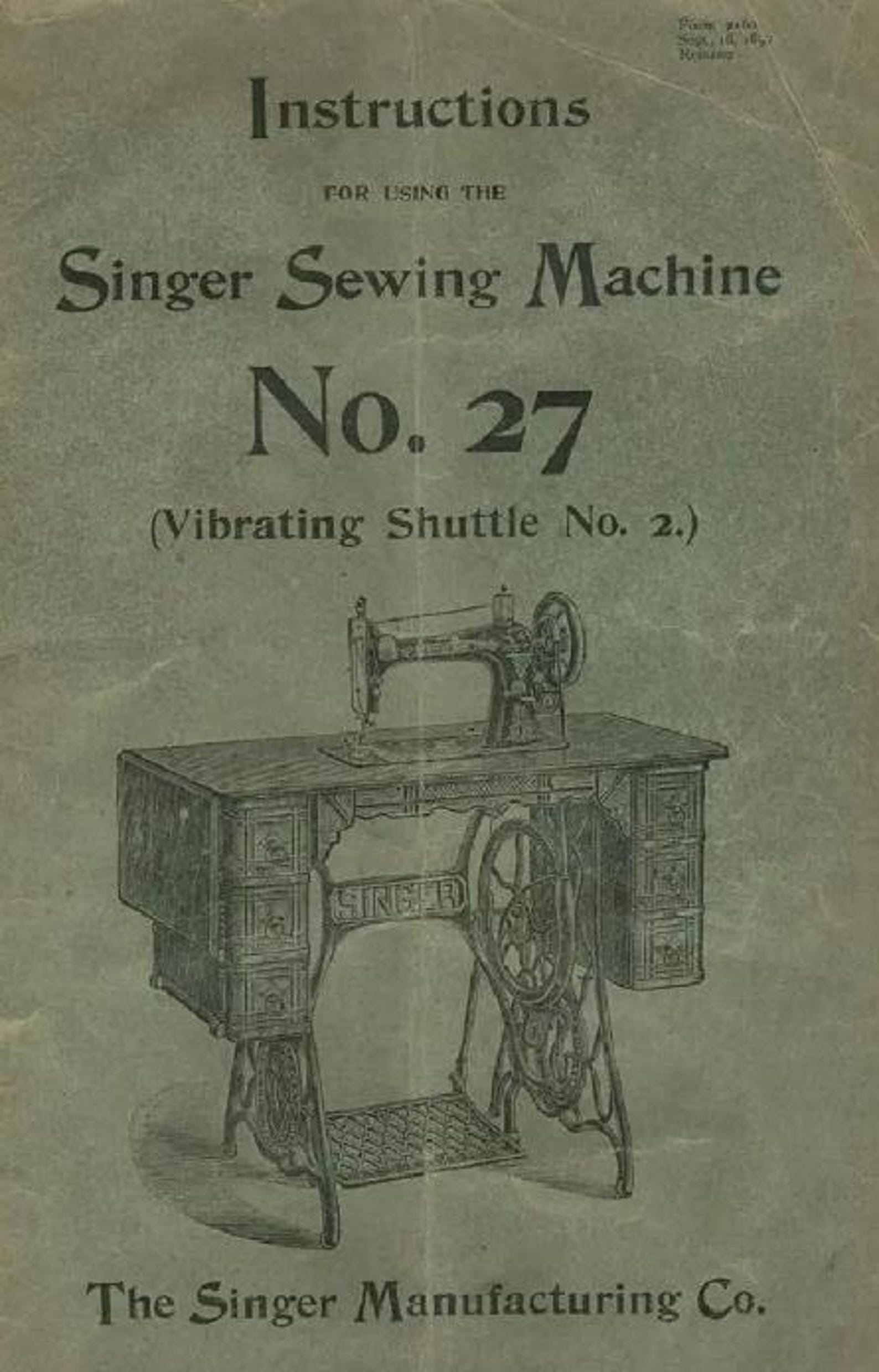 Singer Sewing Machine Model 27 27K 27-4 28 28K Treadle Sewing Machine ...