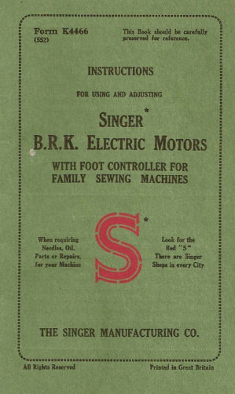 Singer Sewing Machine Motor Service Manuals PDF Download Instant ...