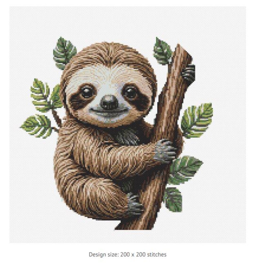 Cute Baby Sloth Cross Stitch PDF Pattern Keeper Compatible Design Sloth ...