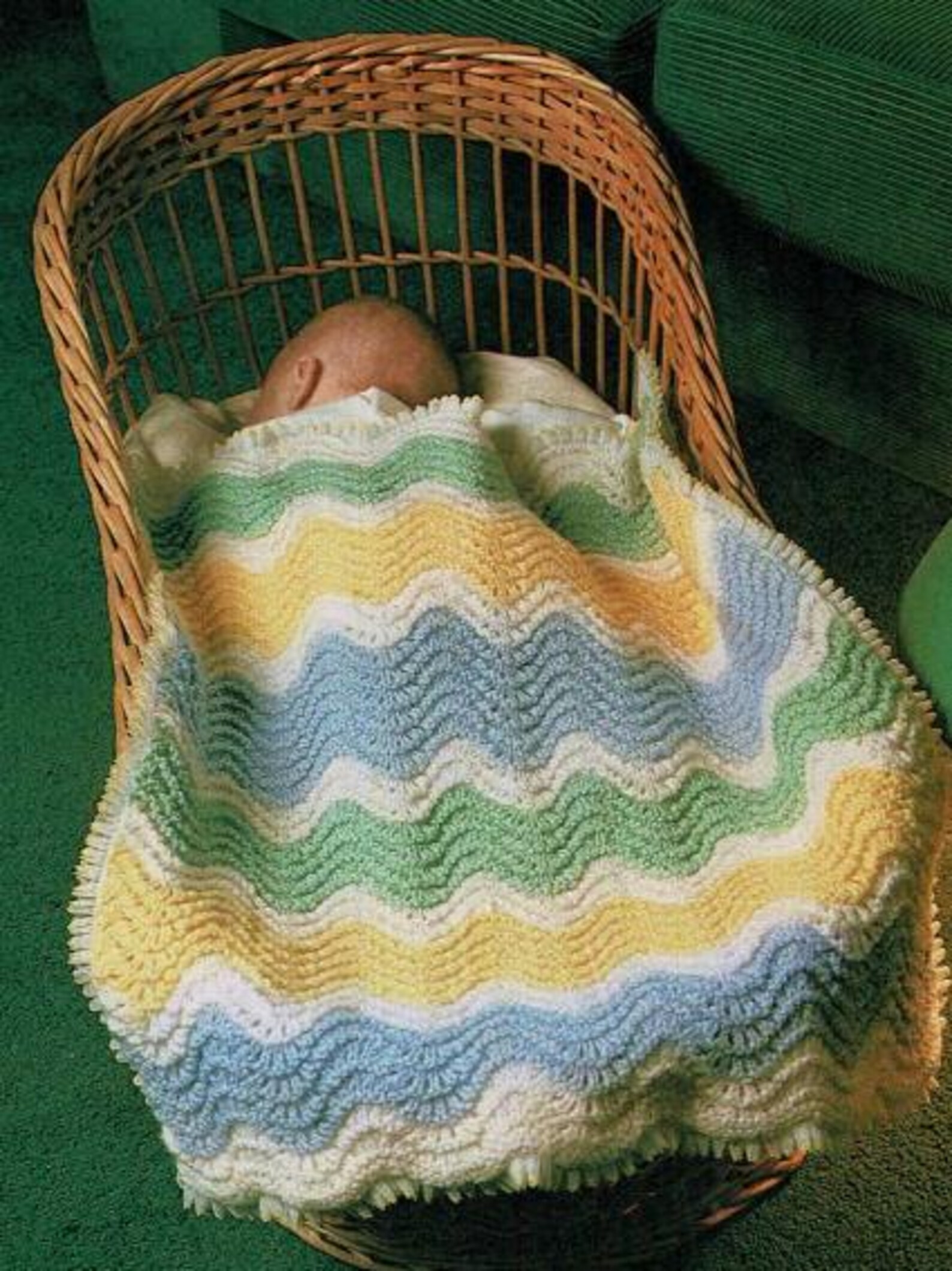 Baby Pram Cot Bassinet Cover Chevron Ripple Knitting Pattern Crib Pram ...