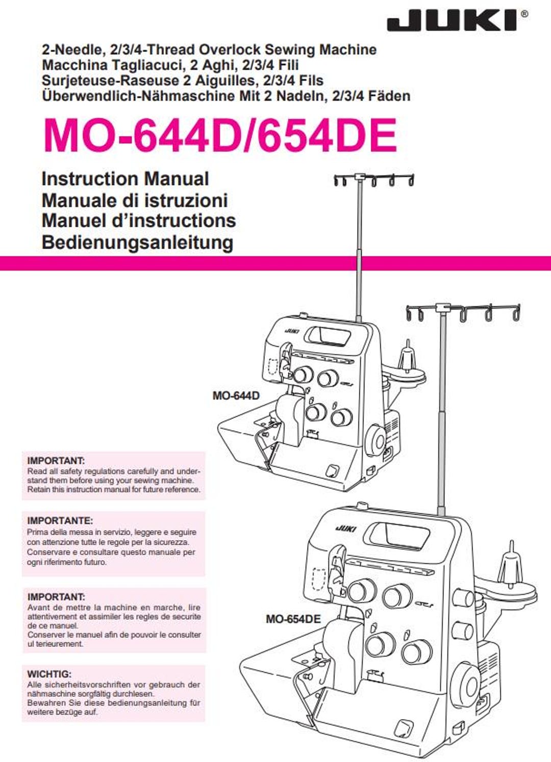 Juki MO-654DE MO-644DE Serger Overlocker / Serger Instruction Manual in ...