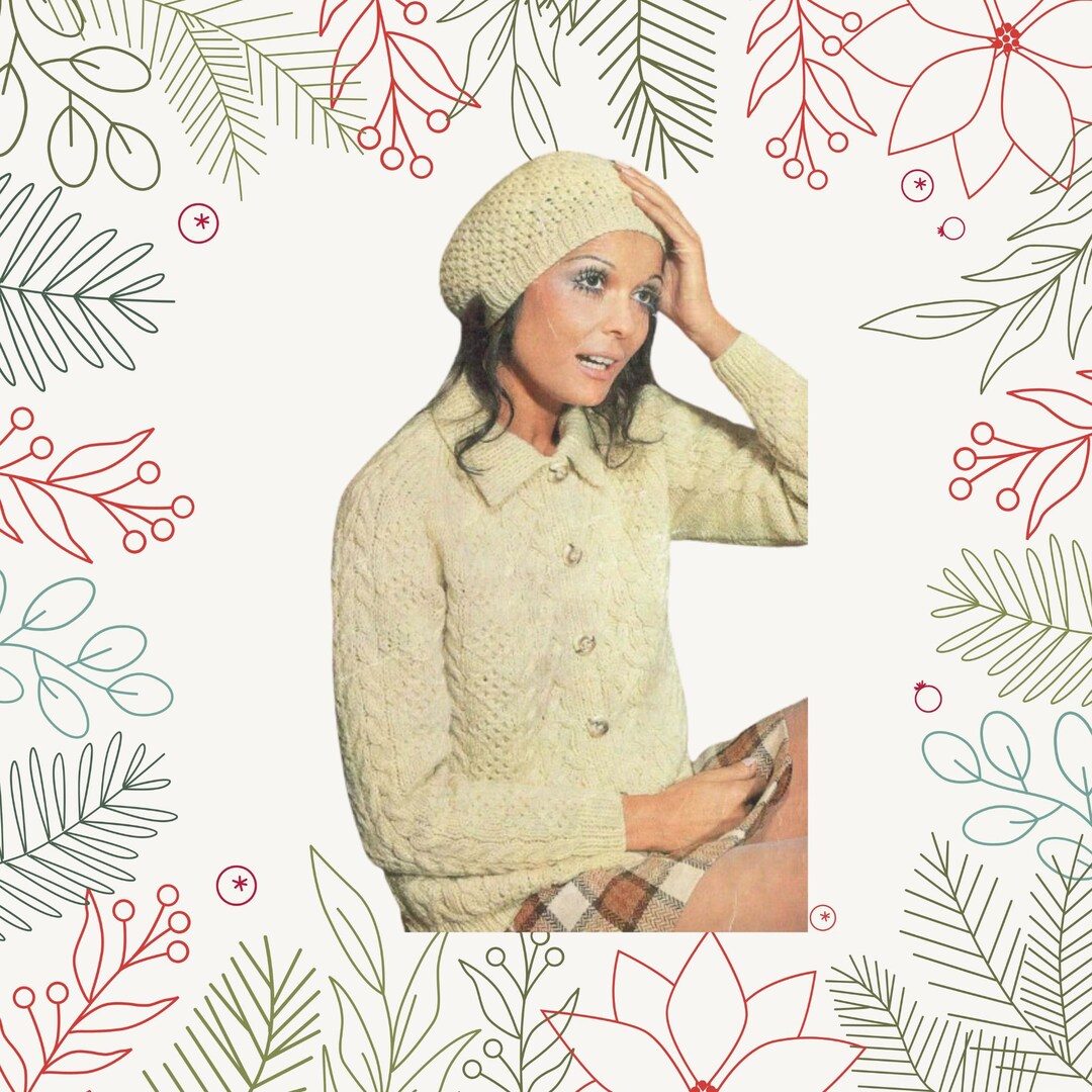 Irish Aran Beret Hat PDF Ladies Cardigan Pattern by Emu 2839 1970s ...