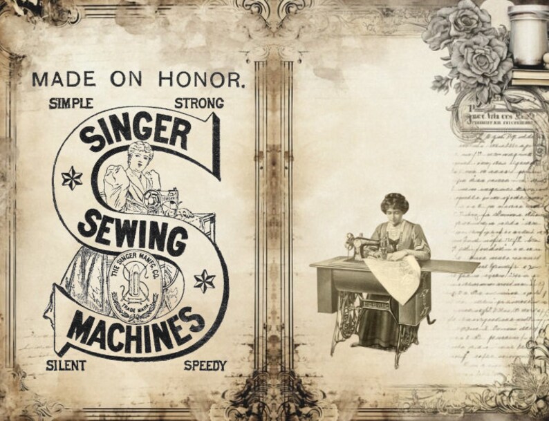 Singer Sewing Machine Retro Wall Art Advertising Poster Bundle Sewing ...