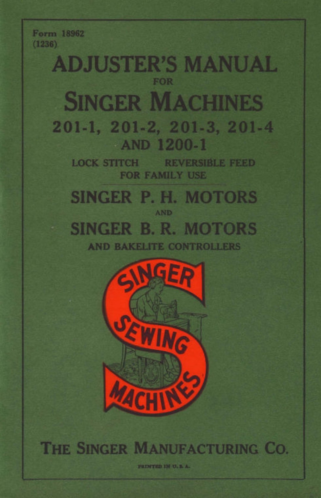 Singer 201 Sewing Machine Vintage Trestle Adjuster's Service Manual PDF ...