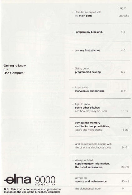 Elna 9000 8000 DIVA Sewing Machine Instruction Manual Vintage PDF ...