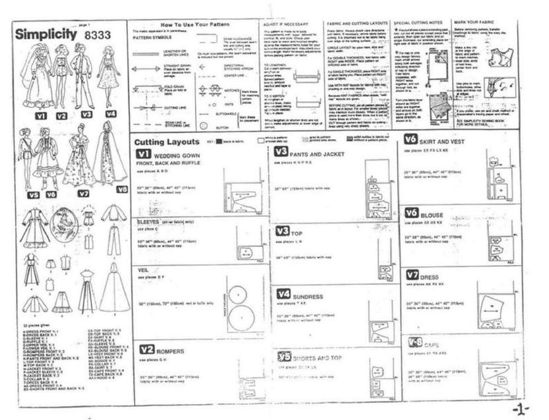 8 Barbi Ken Doll 11 1.5 Inch Simplicity 8333 PDF 1980s Patterns Dress ...