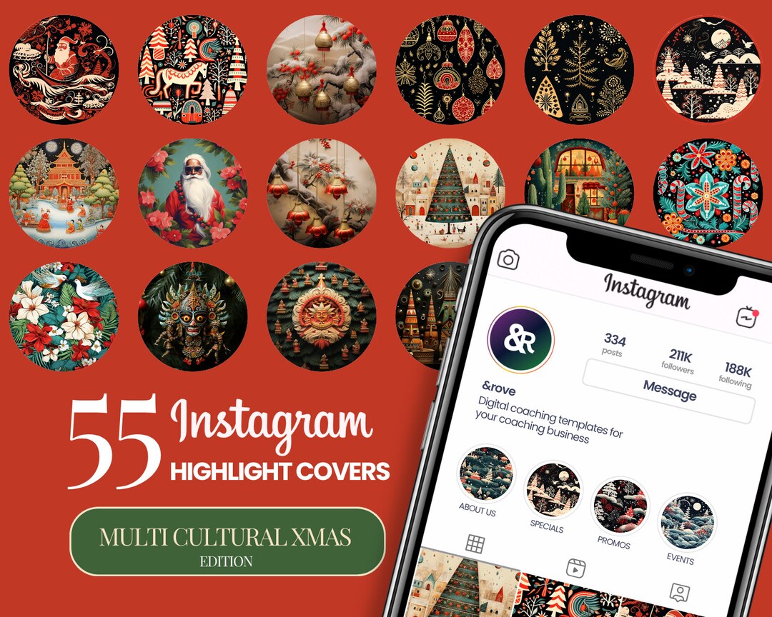 55 Christmas Instagram Highlight Covers Vector Design IG Story Icons ...