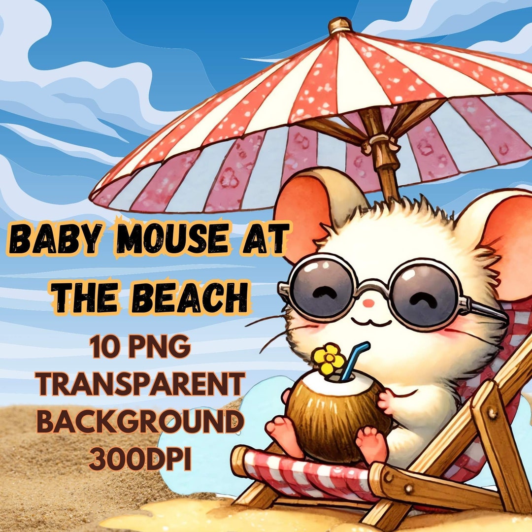 Baby Mouse at the Beach Cartoon Png Cute Animals Transparent Background ...