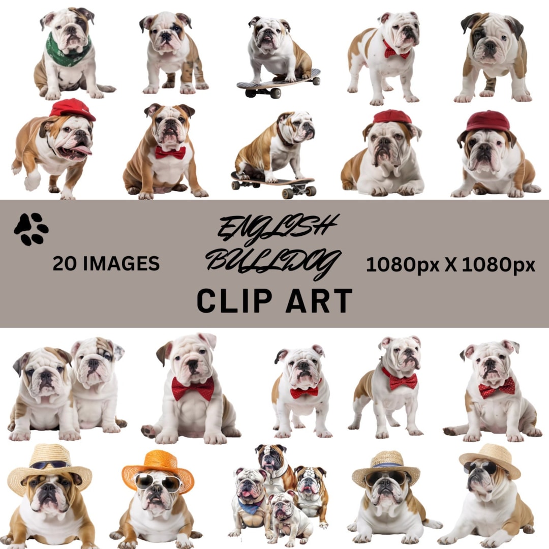 English Bulldog Clip Art, 20 Png Images 1080px X 1080px With Cute Dogs ...