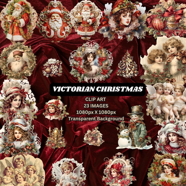 Victorian Christmas Clip Art - 23 PNG, Transparent Background - Etsy