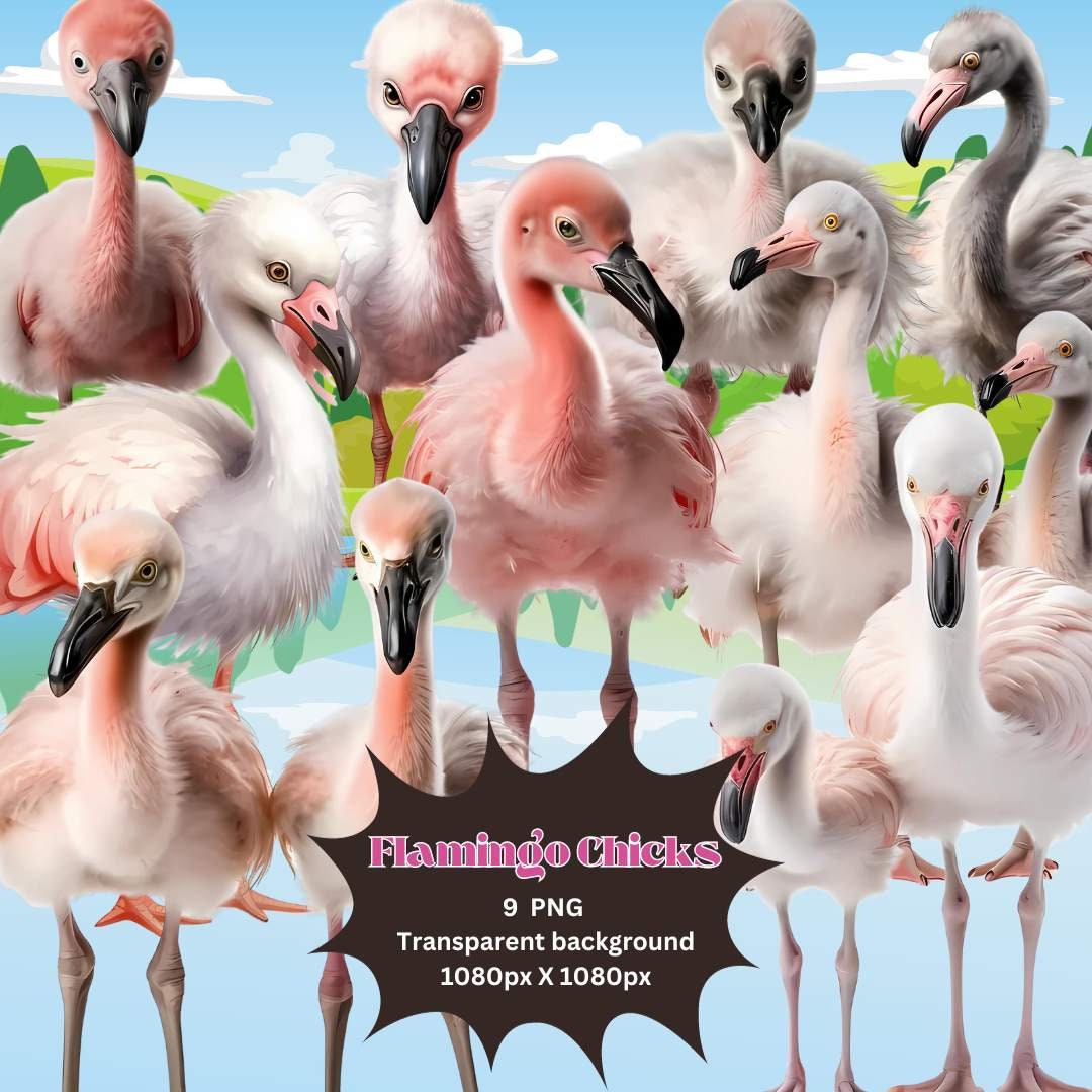 Flamingo Chicks, Baby Flamingos, Clip Art PNG Bundle - Etsy