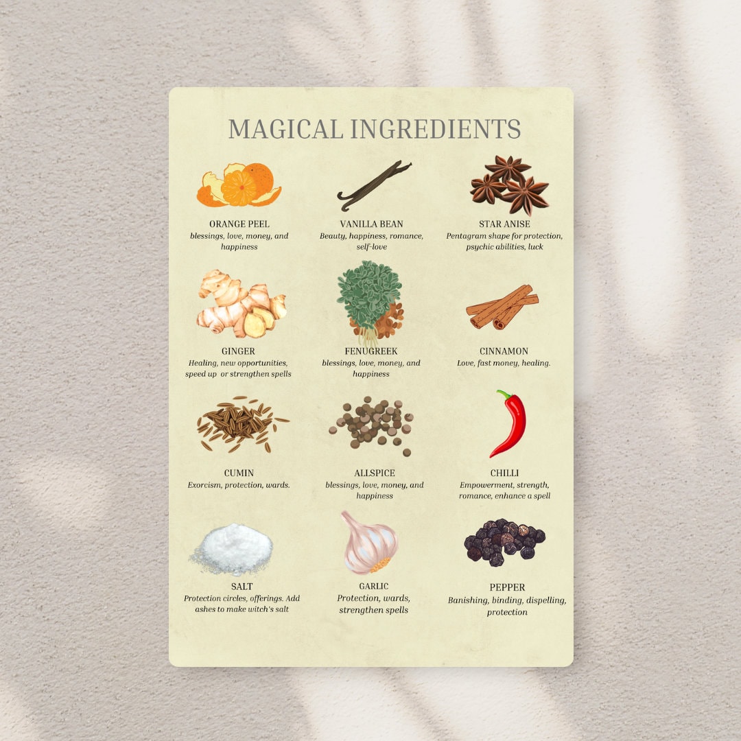 Magical Ingredients Kitchen Witchery Poster Herbology for Green Witches ...