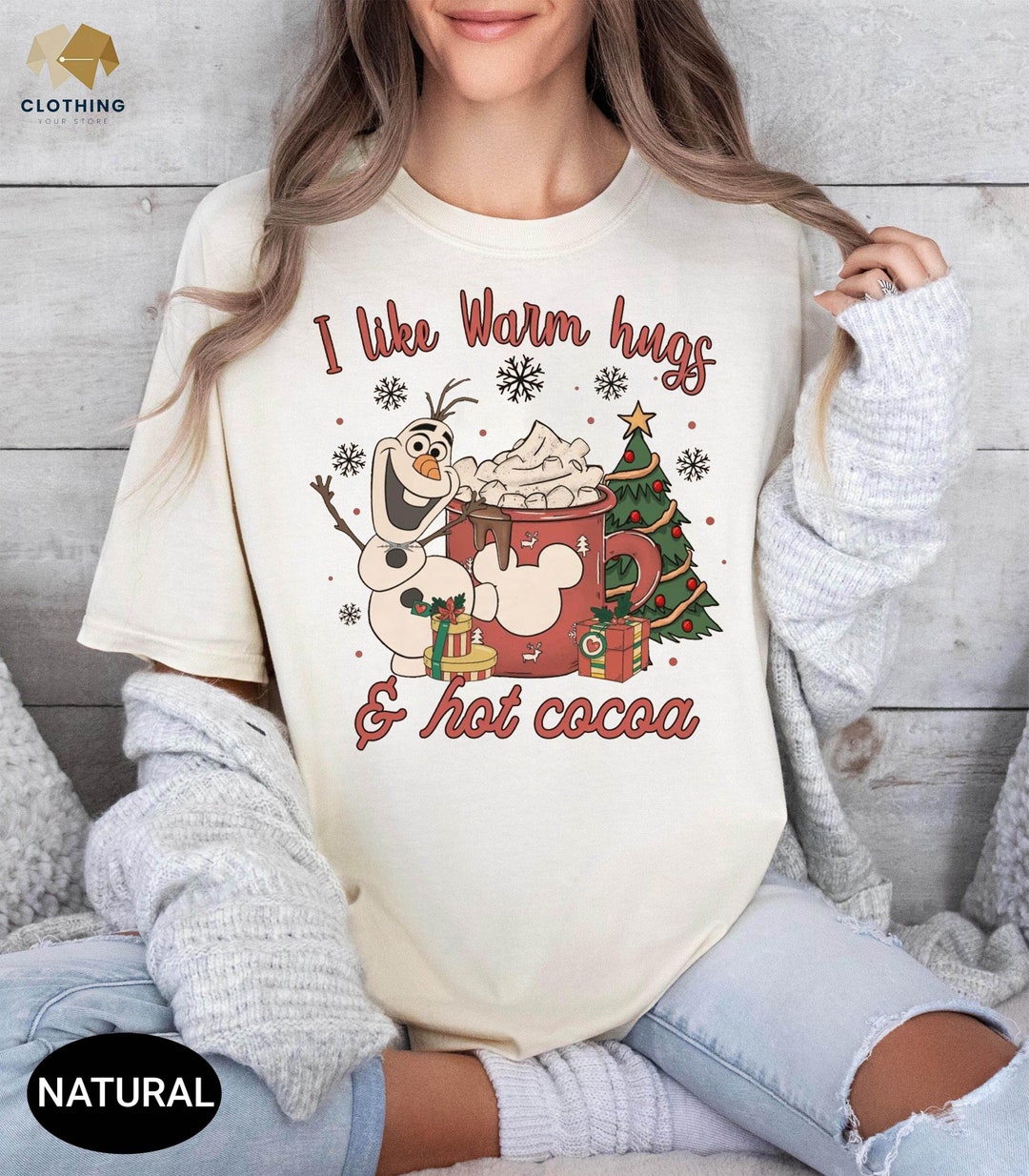 Disney Frozen Olaf I Like Warm Hugs and Hot Cocoa Christmas Shirt ...