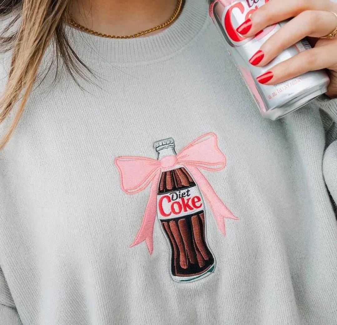 Diet Coke Pink Bow Embroidered Sweatshirt, Diet Coke Embroidered ...