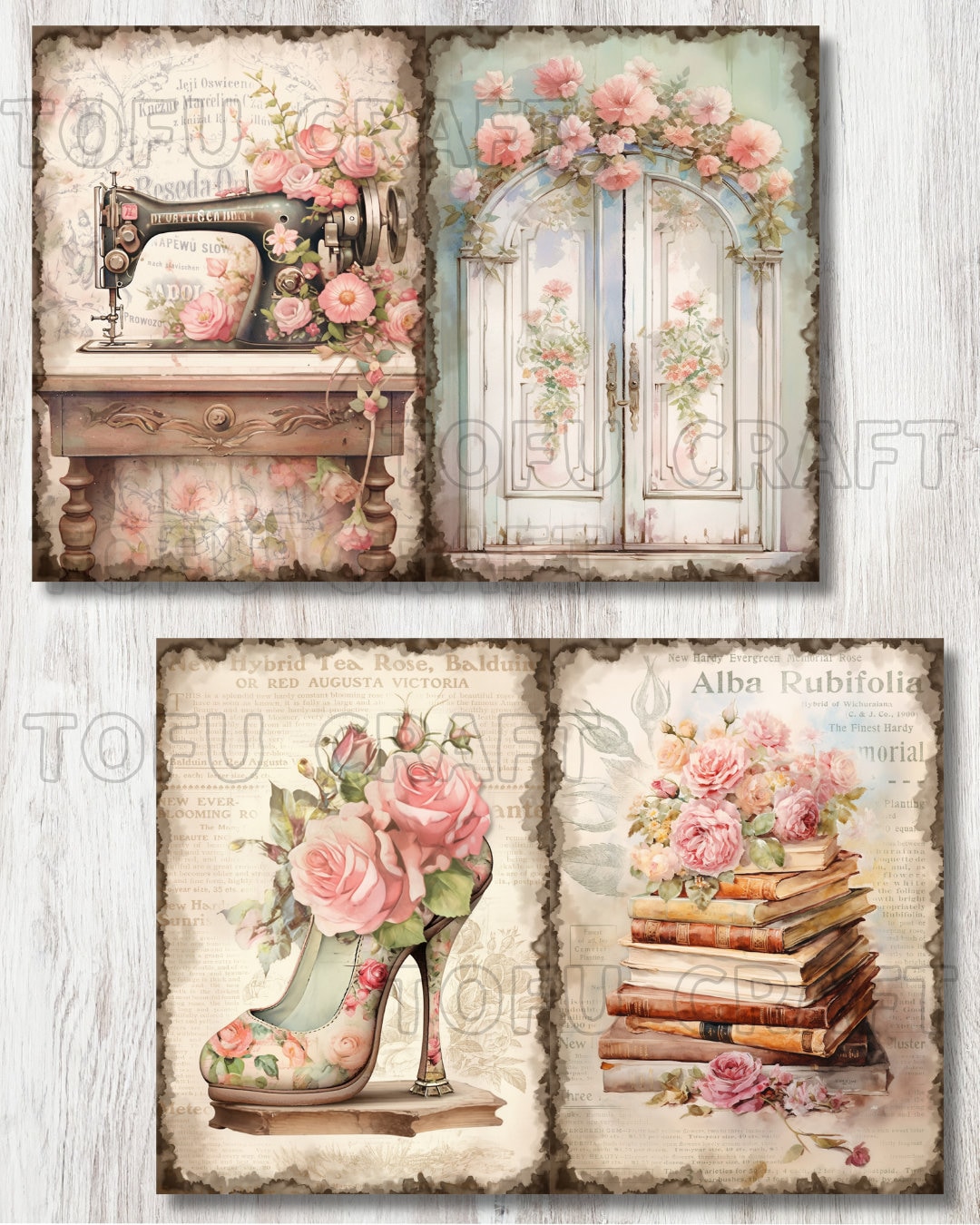 Shabby Chic Junk Journal Pages Printable, Vintage Shabby Chic Paper for ...