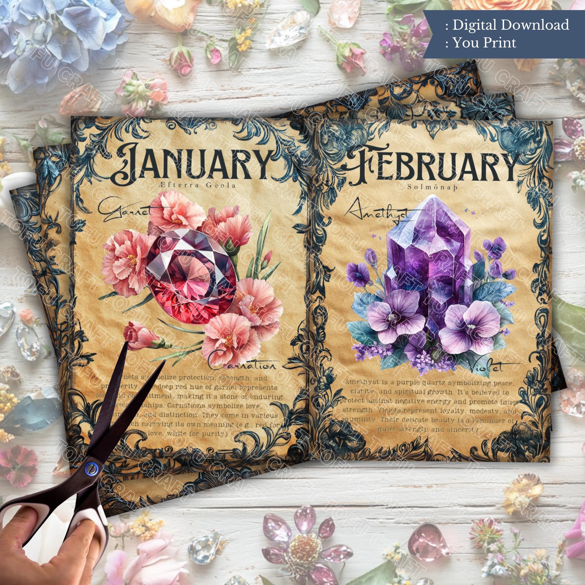 Birthstone Flower Collage Paper, Junk Journal Printable (digital ...