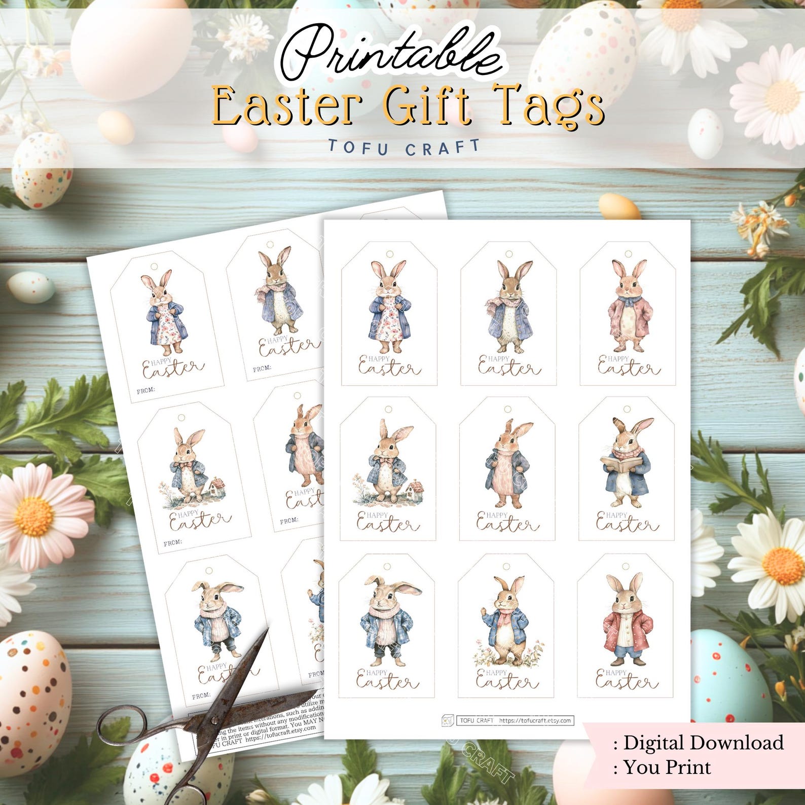 Watercolor Easter Gift Tags: Printable Bunny Treat Tags (digital ...