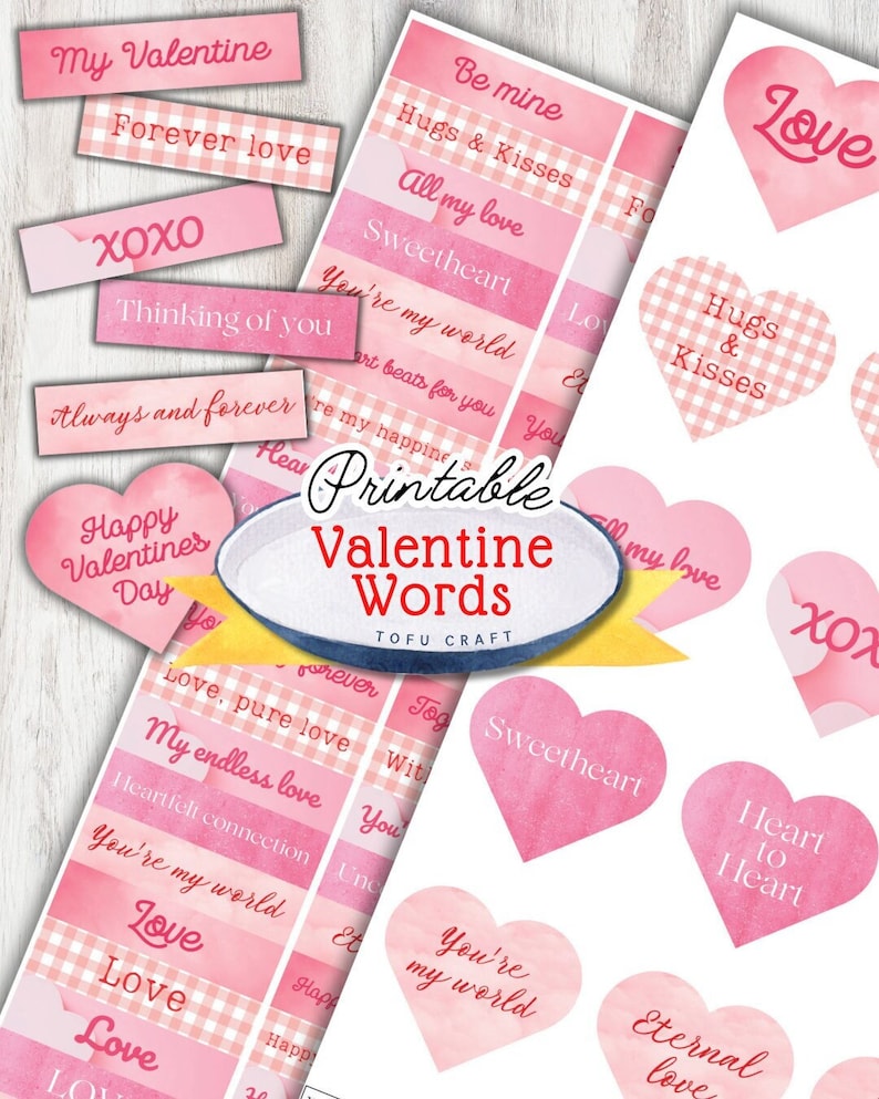 Romantic Valentines Words Strips Printable Collage Sheet, Valentine ...