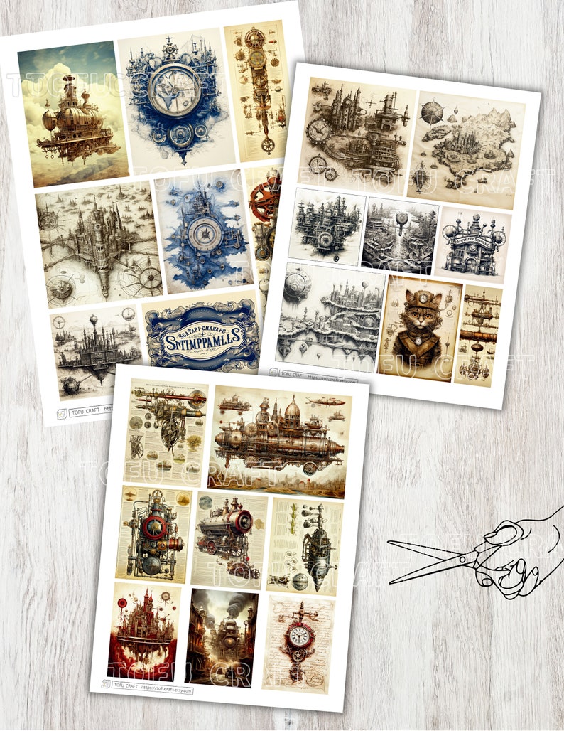Steampunk Ephemera Printable Vintage Steampunk Embellishments for Junk ...