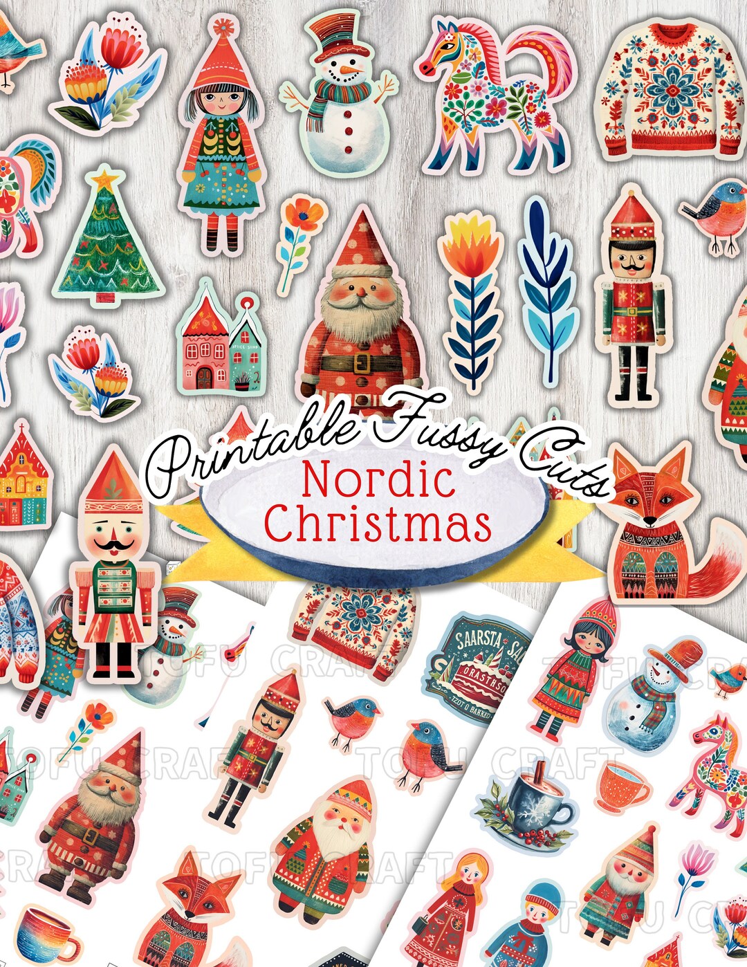 Nordic Christmas Printable Sticker Sheet, Scandinavian Christmas Fussy ...