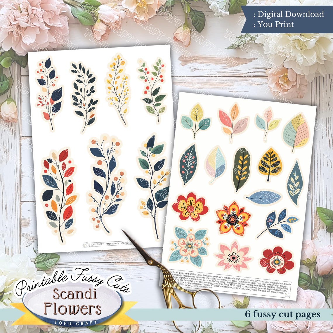 Scandinavian Flower Stickers | Folk Art Ephemera (digital Download) - Etsy