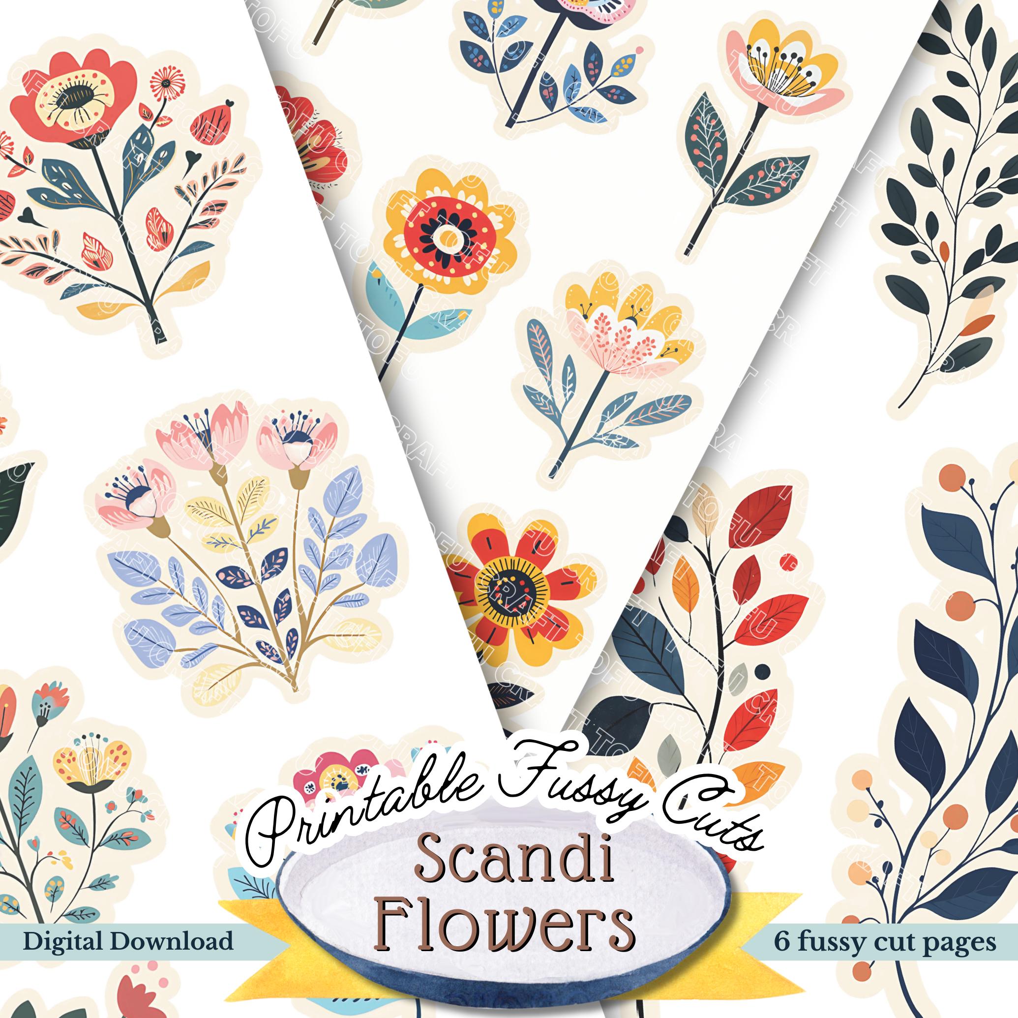 Scandinavian Flower Stickers | Folk Art Ephemera (digital Download) - Etsy