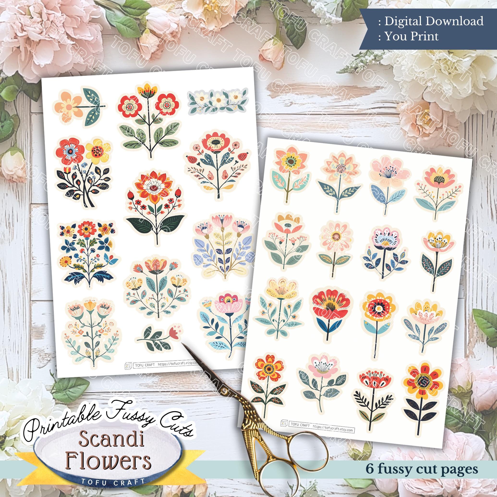 Scandinavian Flower Stickers | Folk Art Ephemera (digital Download) - Etsy