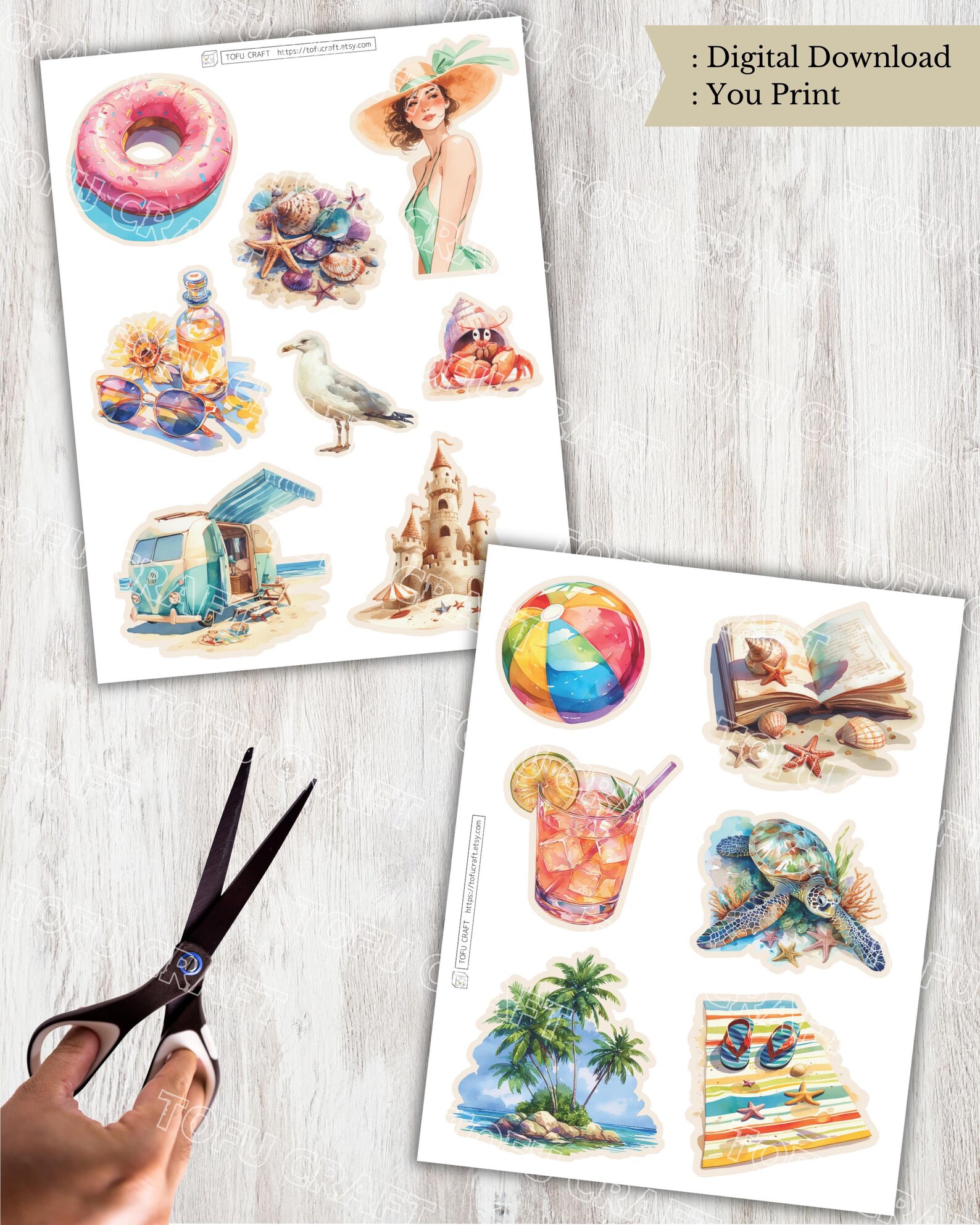 Ocean Beach Fussy Cuts, Printable Ephemera, Summer Scrapbooking ...