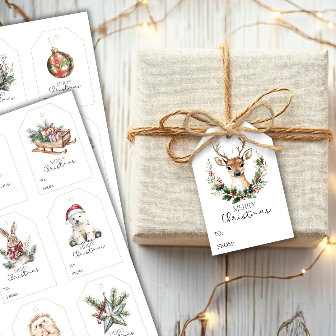 Rustic Christmas Gift Tags, Watercolor Holiday Printables (digital ...