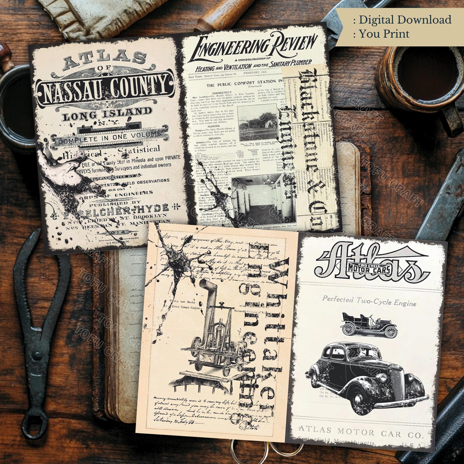 Rustic Industrial Grunge Journal Pages, Steampunk Collage Sheets ...
