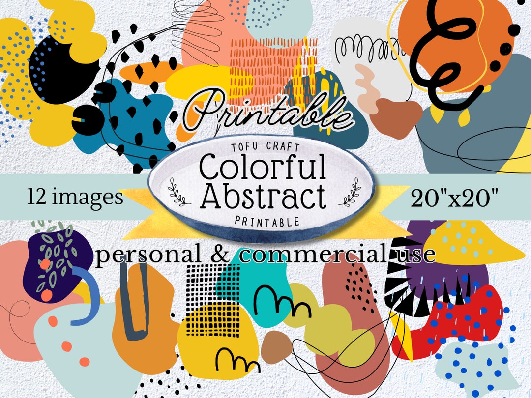 Boho Abstract Shapes Clipart, Colorful Collage Elements (digital ...