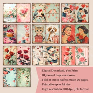 Vintage Style Valentine Junk Journal Pages, Printable Valentine Collage ...