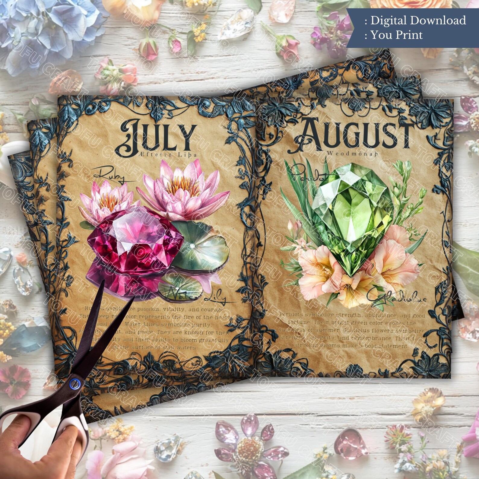 Birthstone Flower Collage Paper, Junk Journal Printable (digital ...